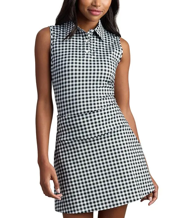 RHONE Sleeveless Collared Polo Shirt - Black Gingham