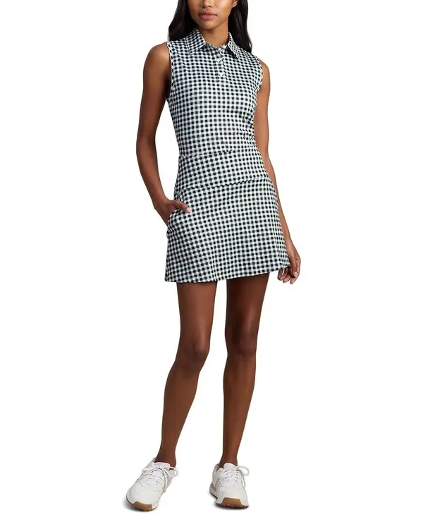 RHONE Sleeveless Collared Polo Shirt - Black Gingham