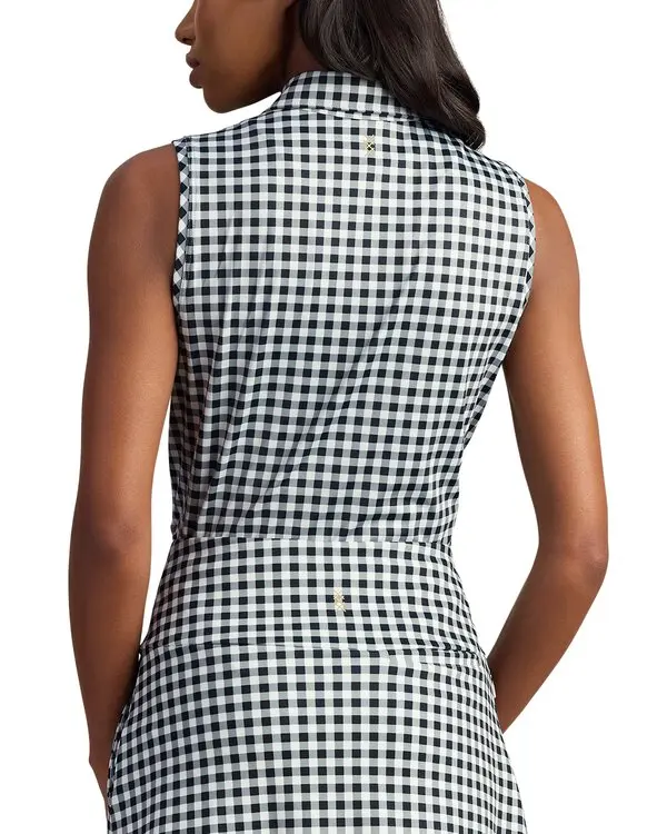 RHONE Sleeveless Collared Polo Shirt - Black Gingham