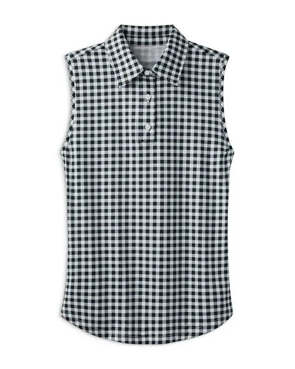 RHONE Sleeveless Collared Polo Shirt - Black Gingham