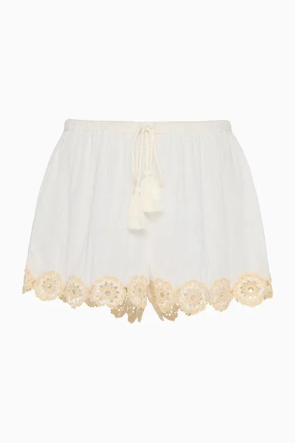 Ulla Johnson Liya Crochet Trim Coverup Shorts - Creme