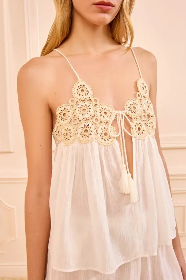 Ulla Johnson Alessia Coverup Top With Crochet Detail