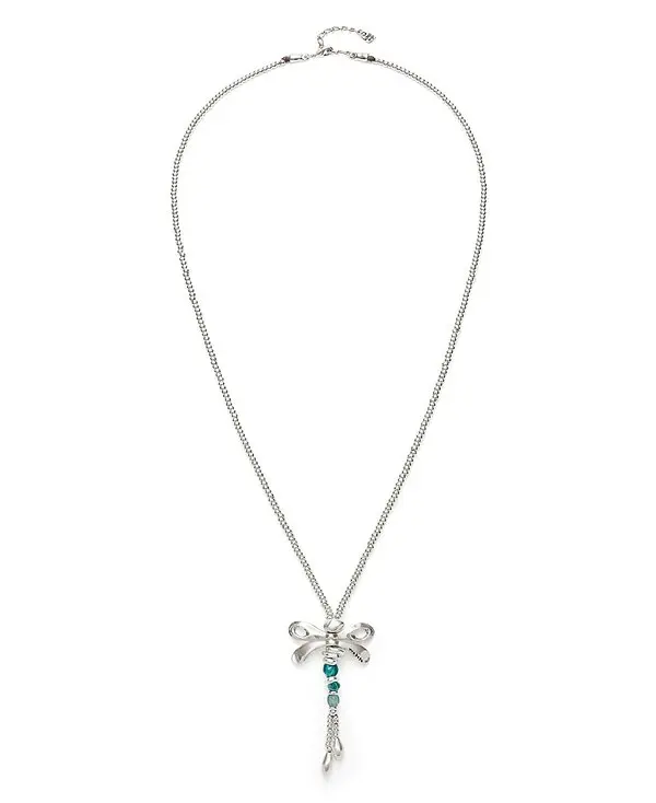 UNODE50 Long -plated Dragonfly Pendant Necklace With Crystals - Silver