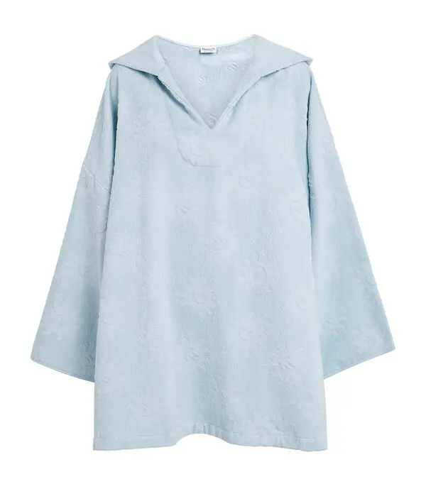 Hunza G Cotton Terry Hooded Poncho - Blue
