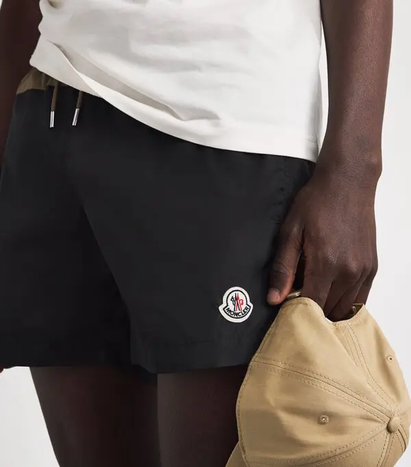 Moncler Logo Contrast Panel Swim Shorts - Black
