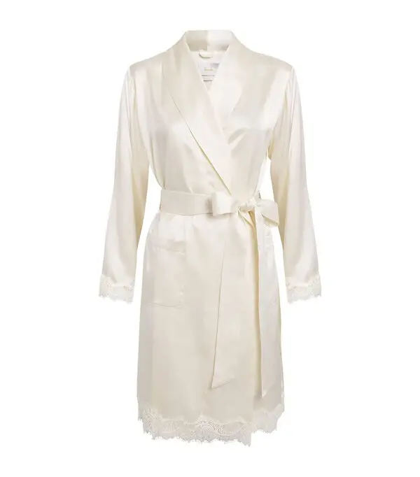 Harrods Silk Lace-trim Short Night Robe - Ivory