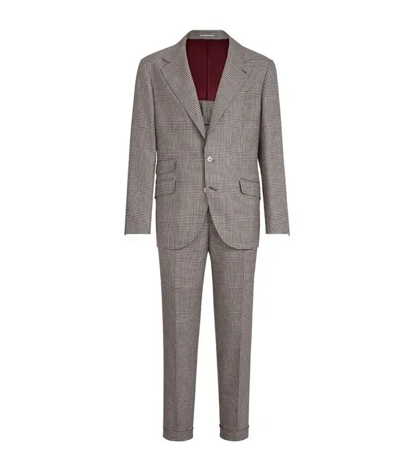 Brunello Cucinelli Virgin Wool-blend Prince Of Wales 2-piece Suit - Brown