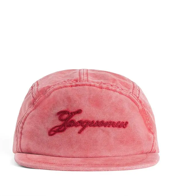 Jacquemus Cotton Embroidered Gardian Cap - Red