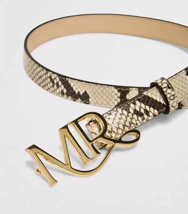 Marina Rinaldi Leather Snakeskin-effect Logo Belt - Grey