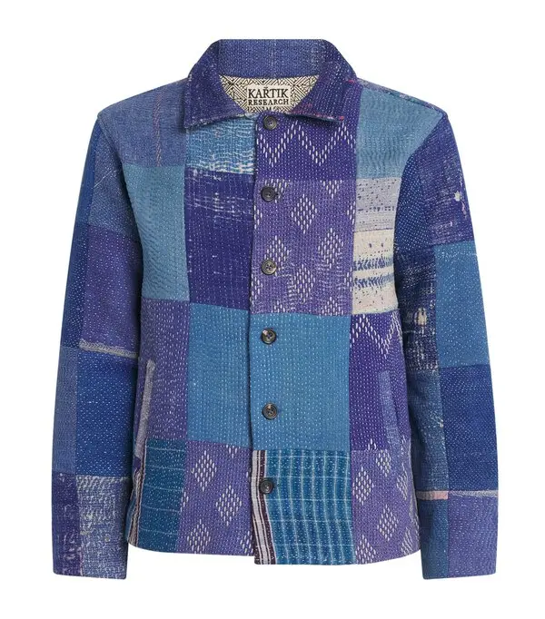 KARTIK RESEARCH Cotton Patchwork Jacket - Blue
