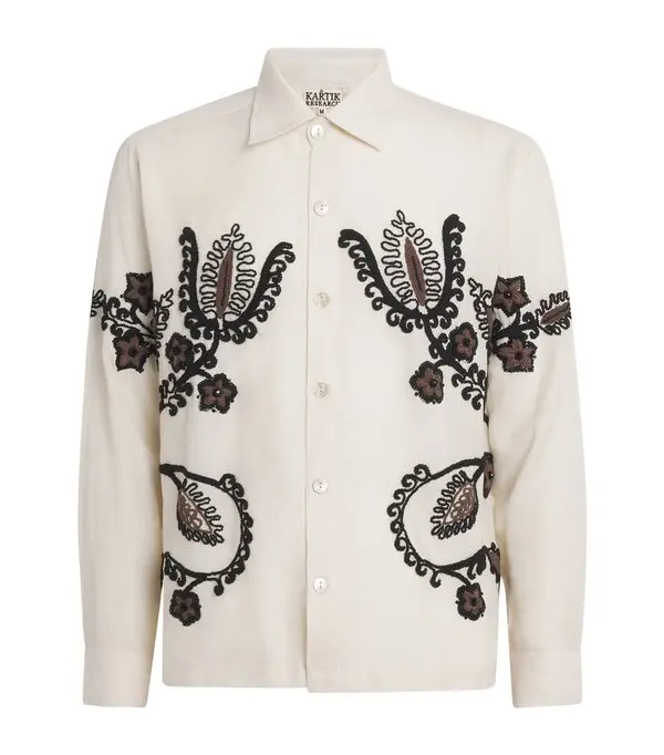 KARTIK RESEARCH Cotton Embroidered Floral Shirt - Ivory