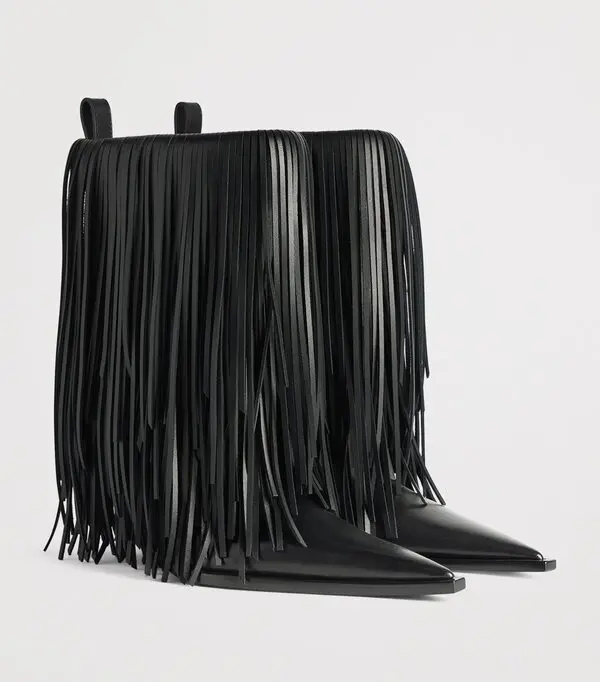 Balenciaga Calfskin Avenue Fringed Heeled Boots 90