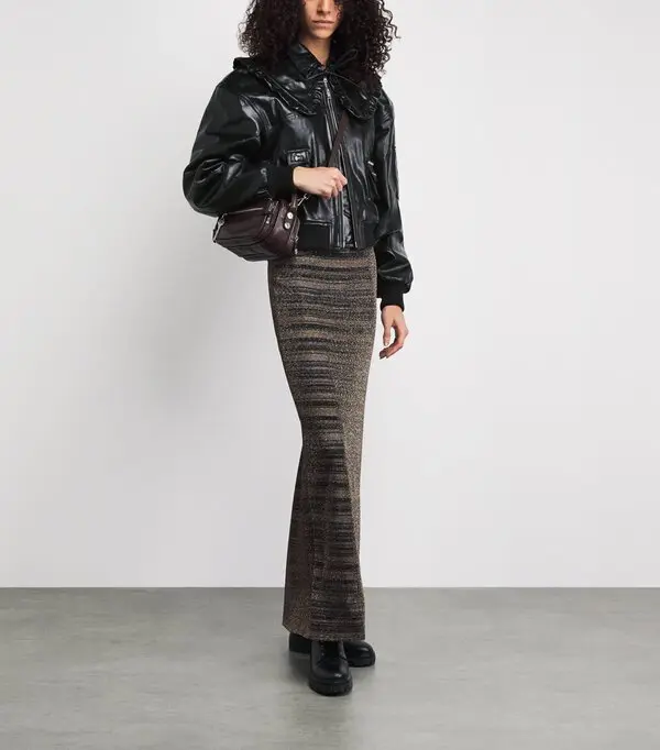 GANNI Recycled Leather Ruffled-collar Jacket