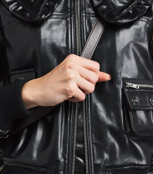 GANNI Recycled Leather Ruffled-collar Jacket