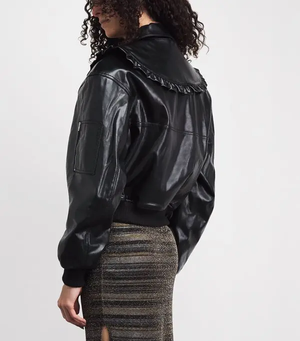 GANNI Recycled Leather Ruffled-collar Jacket