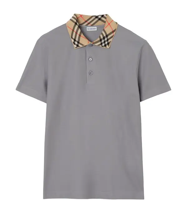 Burberry Cotton Check-collar Polo Shirt - Grey