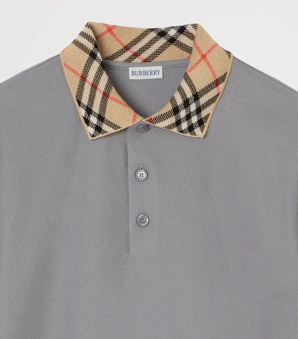 Burberry Cotton Check-collar Polo Shirt - Grey