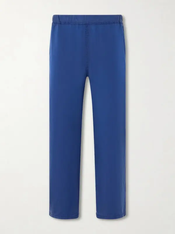 REMI RELIEF Straight-leg Silk And Cotton-blend Trousers - Blue
