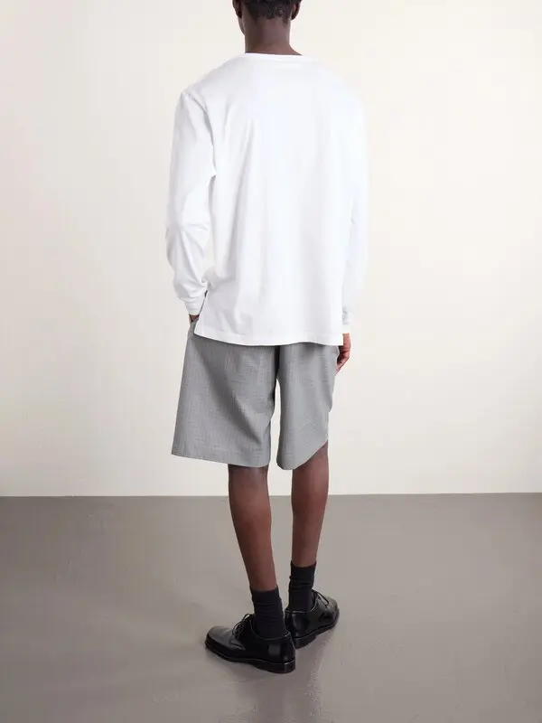 Our Legacy Ponte Straight-leg Pleated Checked Grain De Poudre Shorts - Gray