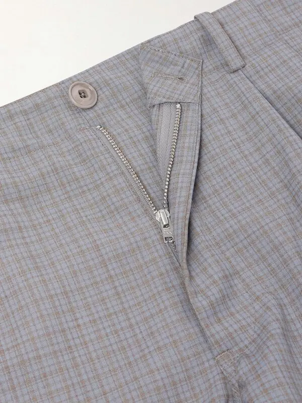 Our Legacy Ponte Straight-leg Pleated Checked Grain De Poudre Shorts - Gray