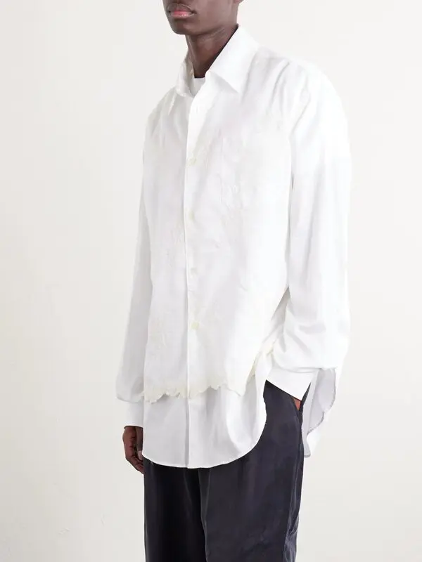 Our Legacy Vast Layered Embroidered Cotton-poplin Shirt - White