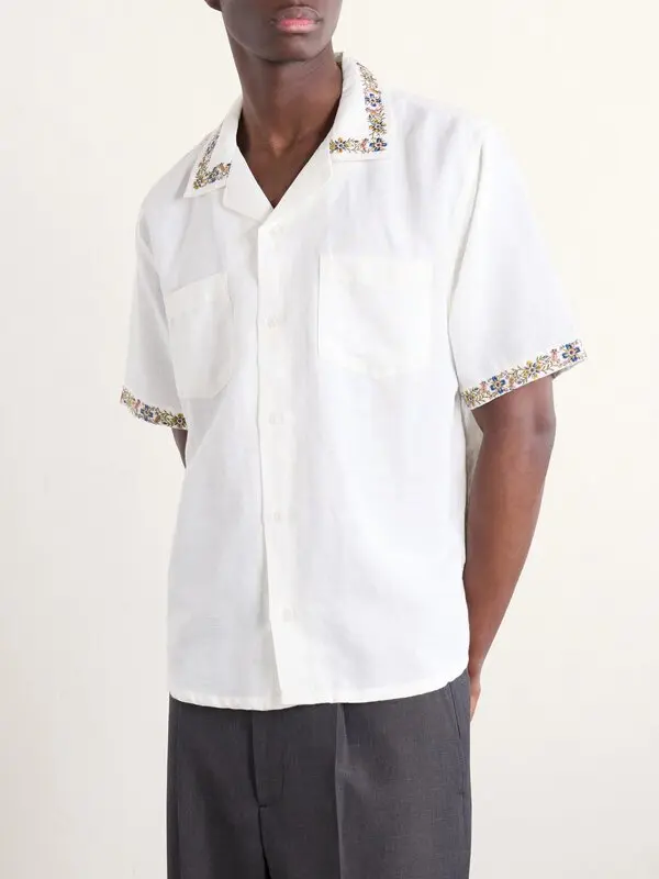 CORRIDOR Harmony Camp-collar Embroidered Linen And Cotton-blend Shirt - White
