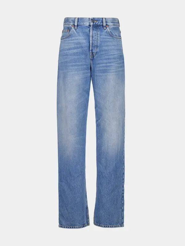 Gucci Light Wash Denim Pant With Label - Blue