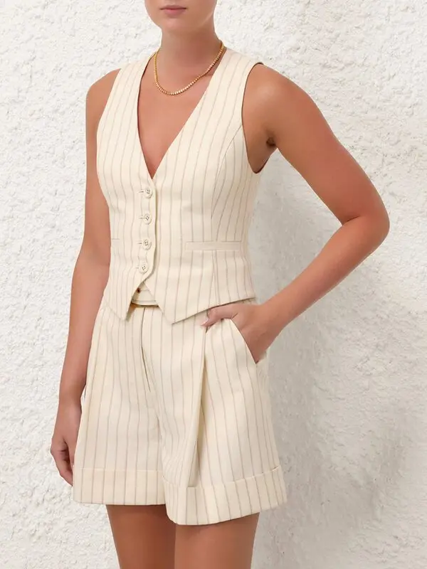 Zimmermann Pinstripe Linen Waistcoat - Cream