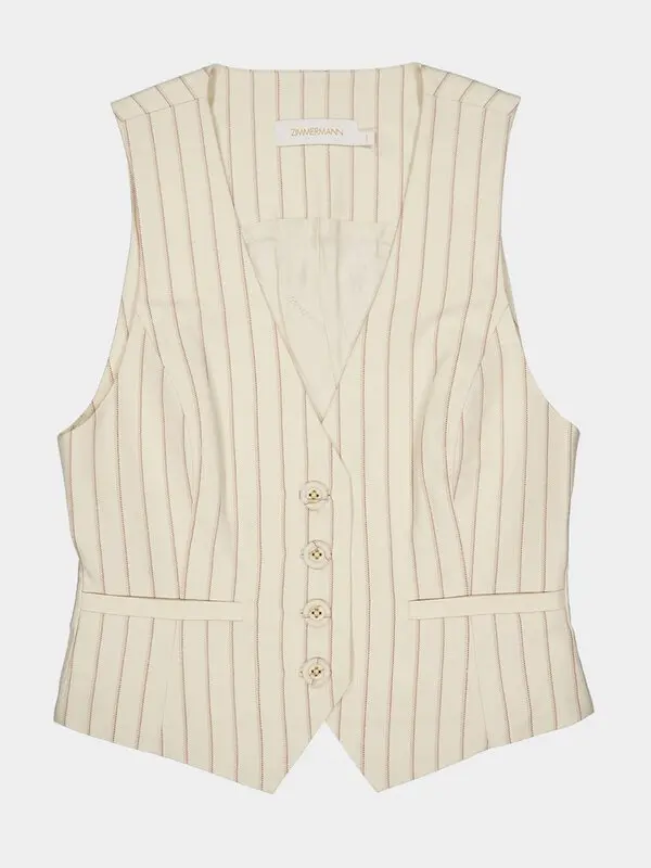 Zimmermann Pinstripe Linen Waistcoat - Cream