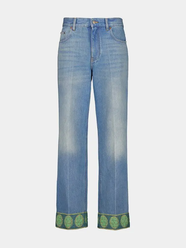Valentino Garavani Denim Trousers With Jacquard Trim - Blue