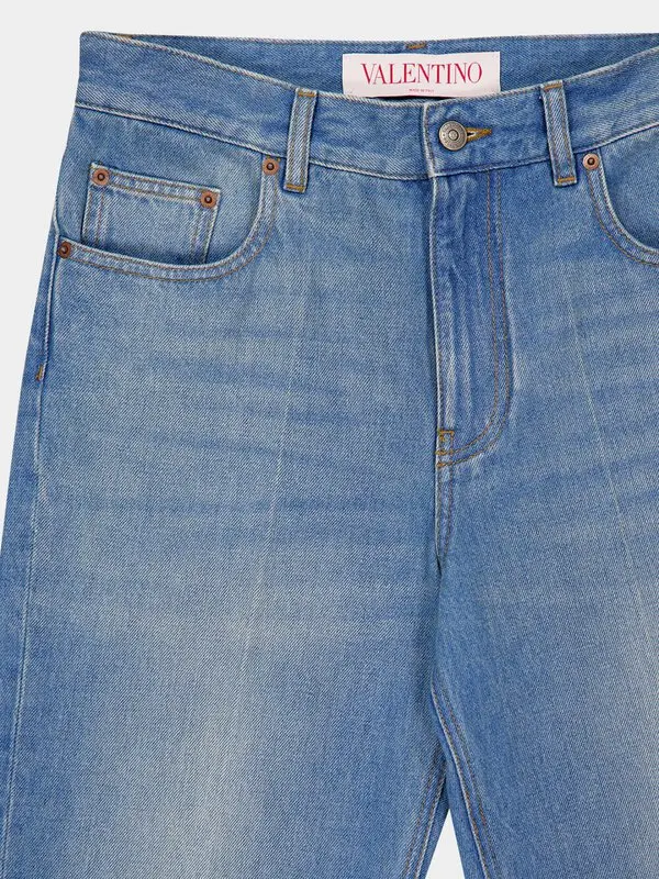 Valentino Garavani Denim Trousers With Jacquard Trim - Blue