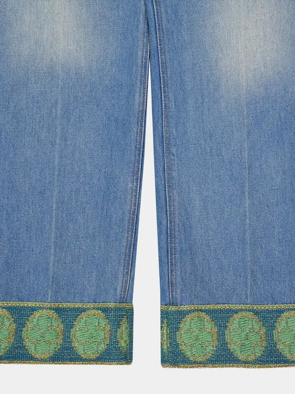 Valentino Garavani Denim Trousers With Jacquard Trim - Blue