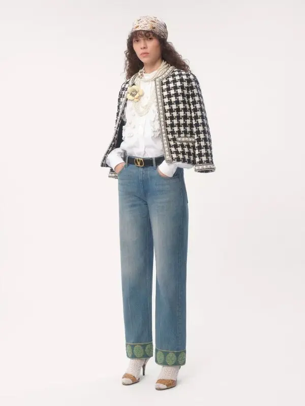 Valentino Garavani Denim Trousers With Jacquard Trim - Blue