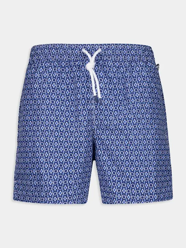 Fedeli Madeira Vintage Pattern Sustainable Swim Trunk - Blue