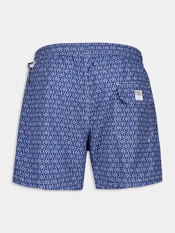 Fedeli Madeira Vintage Pattern Sustainable Swim Trunk - Blue