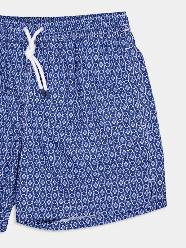 Fedeli Madeira Vintage Pattern Sustainable Swim Trunk - Blue