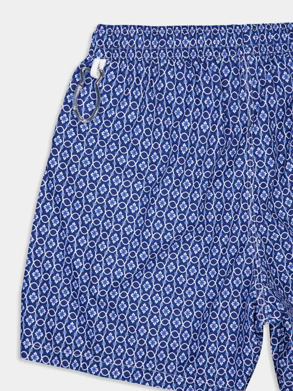 Fedeli Madeira Vintage Pattern Sustainable Swim Trunk - Blue