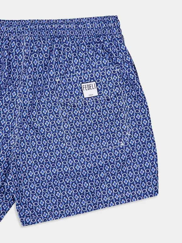 Fedeli Madeira Vintage Pattern Sustainable Swim Trunk - Blue