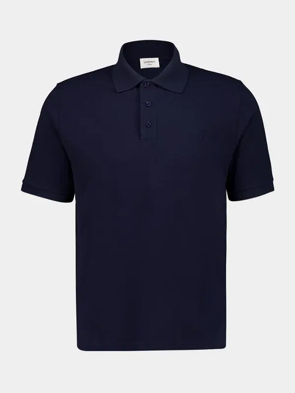 Saint Laurent Marine Cassandre Polo Shirt In Piqu - Blue