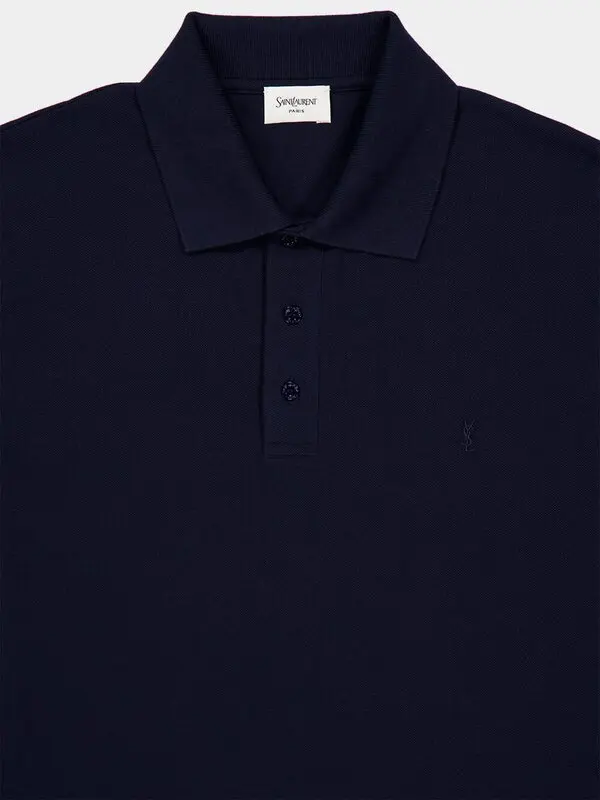 Saint Laurent Marine Cassandre Polo Shirt In Piqu - Blue