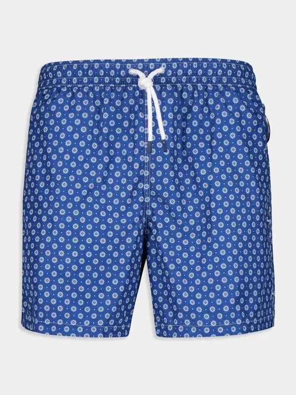 Fedeli Madeira Flower Pattern Swim Trunk - Blue