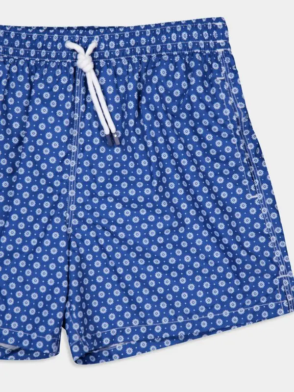 Fedeli Madeira Flower Pattern Swim Trunk - Blue