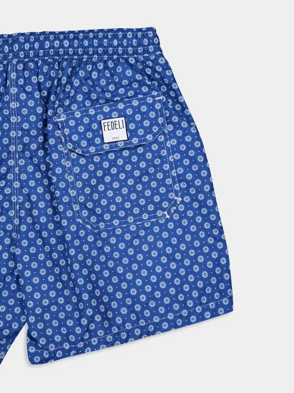 Fedeli Madeira Flower Pattern Swim Trunk - Blue
