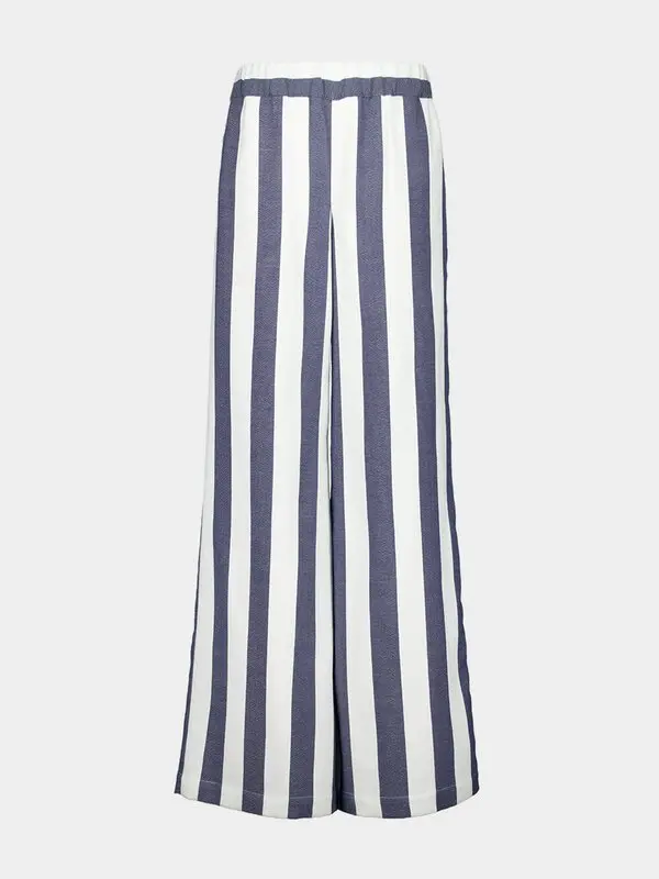 PAULA Hand-woven Striped Wide-leg Pants - Blue