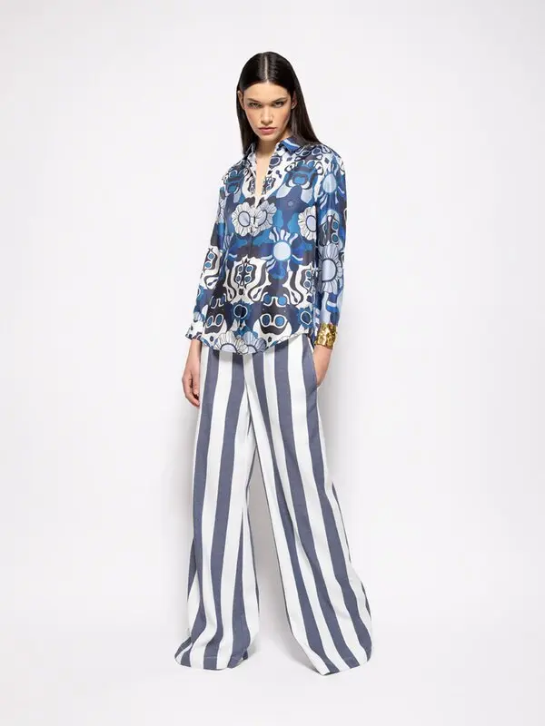 PAULA Hand-woven Striped Wide-leg Pants