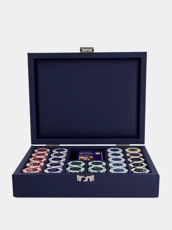Hector Saxe Paris Bleu De France Leather Poker Set - Blue