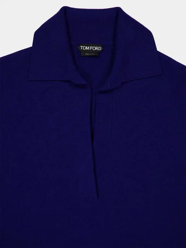 TOM FORD Bright Navy Long Sleeve Cashmere Polo - Blue
