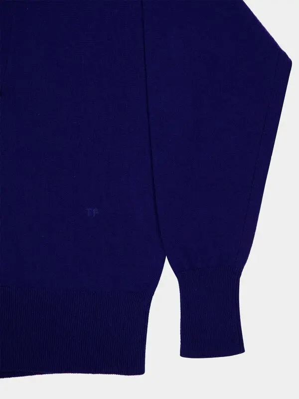 TOM FORD Bright Navy Long Sleeve Cashmere Polo - Blue