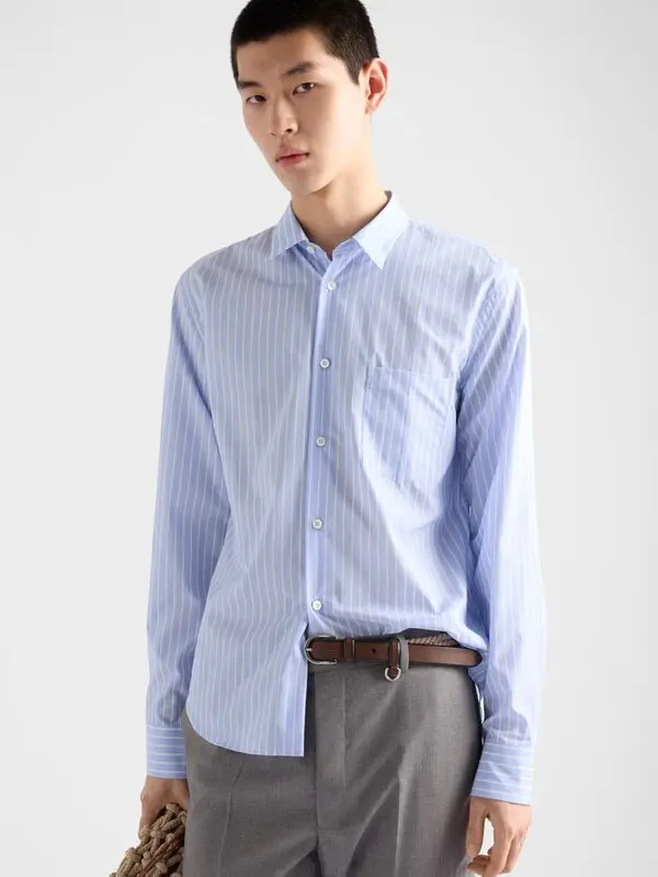 Prada Sky And White Striped Cotton Shirt