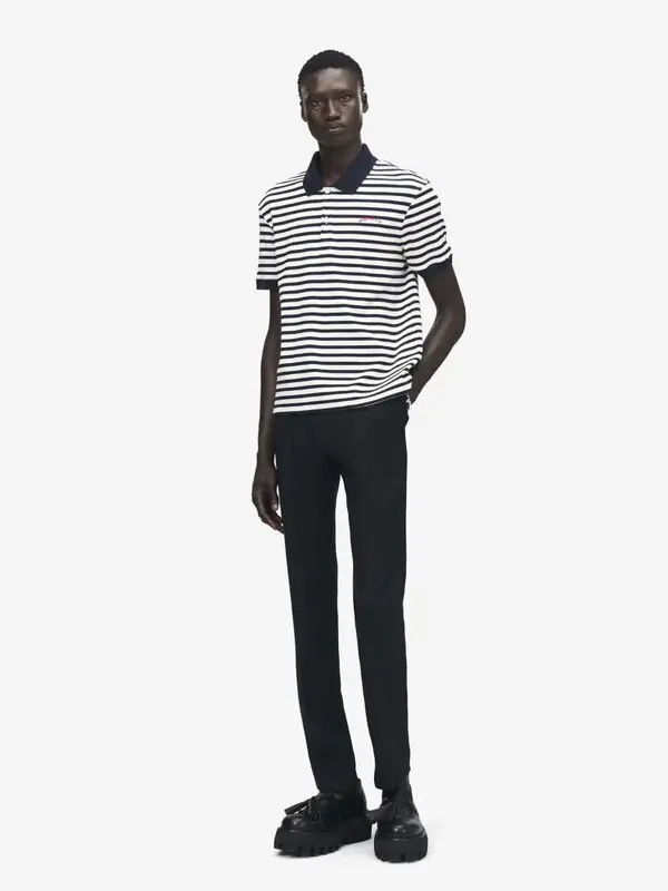 Alexander McQueen Ivory And Navy Striped Polo Shirt - Blue